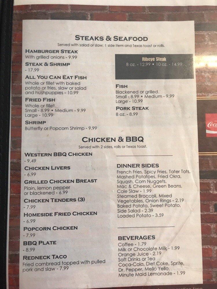 Menu at Homeside Restaurant - Cloverdale Rd., Florence, Cloverdale Rd