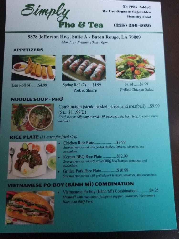 Menu at Simply Pho & Tea pub & bar, Baton Rouge