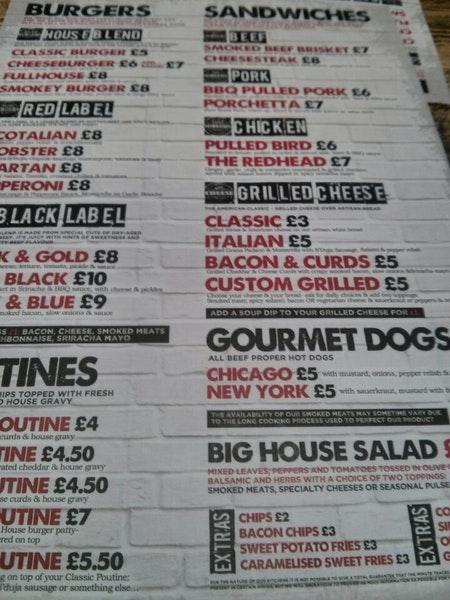 Menu at Bread Meats Bread restaurant, Glasgow, 65 St Vincent St