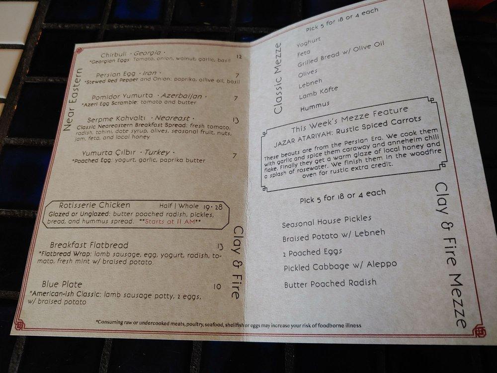 Menu at Clay & Fire restaurant, Kansas City