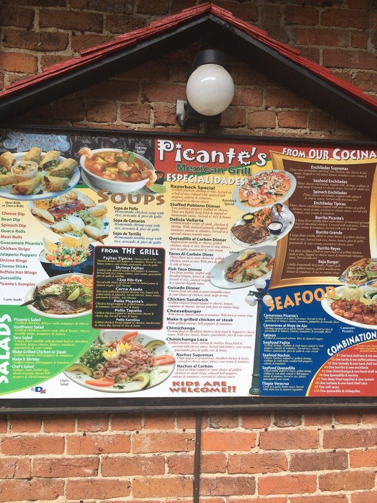 Menu at Picante's Mexican Grill restaurant, Hot Springs
