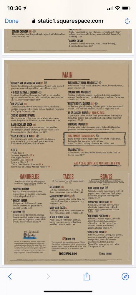 Menu at Smokin Fins restaurant, Chandler