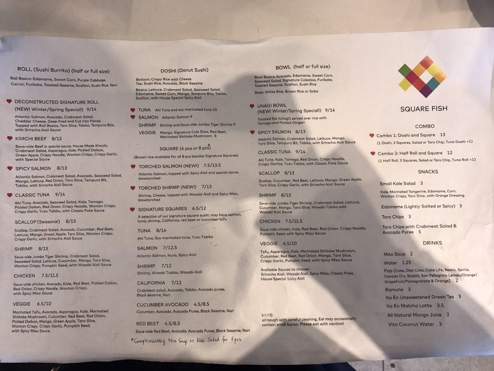 Menu at Square restaurant, Toronto, Square One Dr