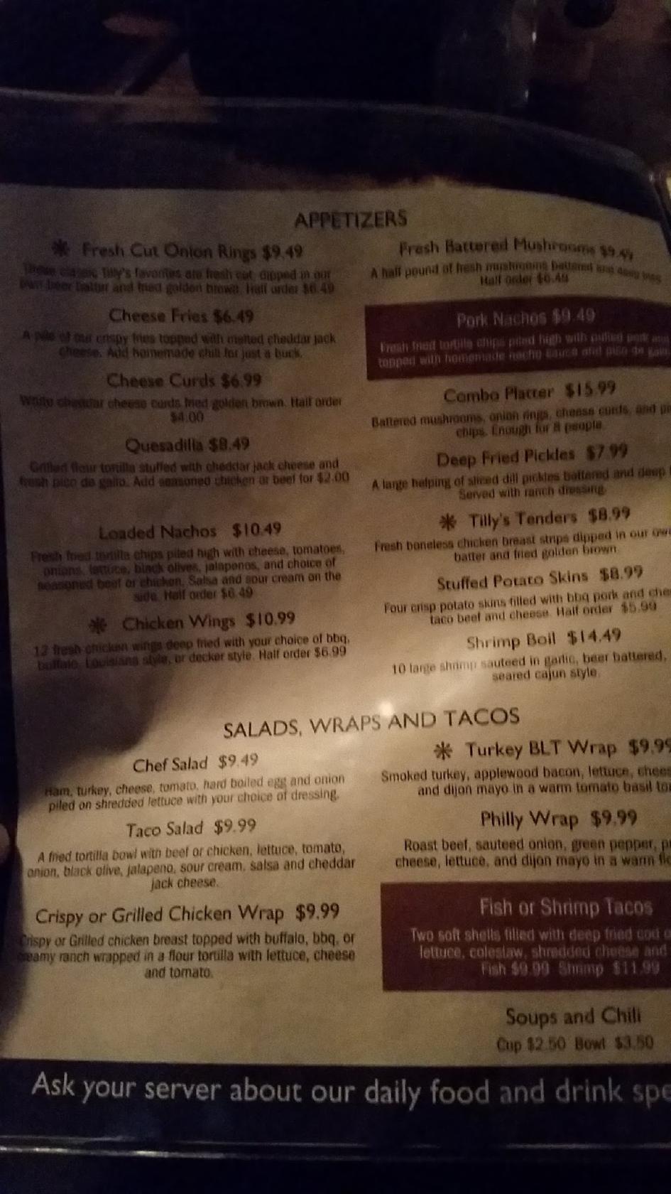 Menu at Tilly's Oronoco LLC pub & bar, Oronoco, Lake Shady Ave S