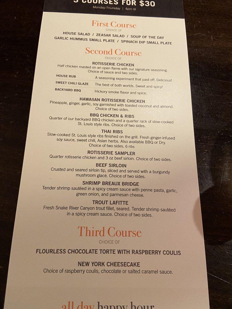 Menu at Zea Rotisserie & Bar, Baton Rouge, Corporate Blvd Suite 920