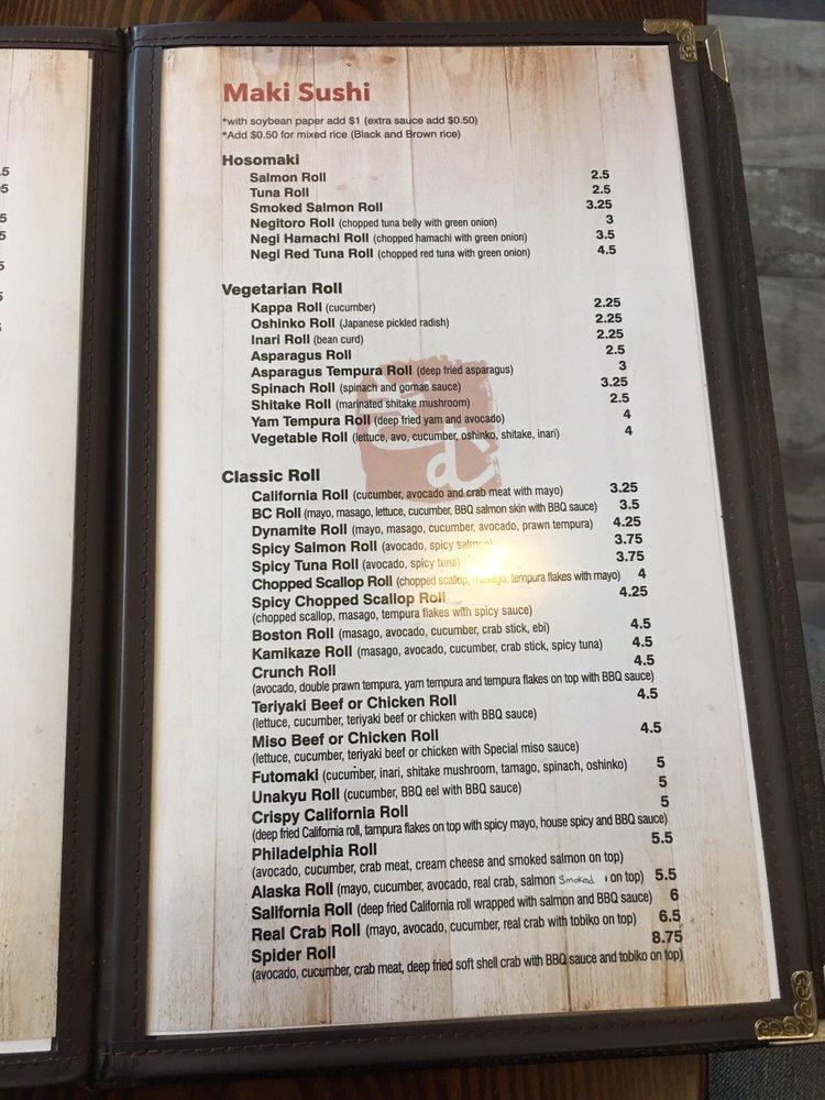 Menu at Kimu Japanese Cuisine restaurant, Vancouver