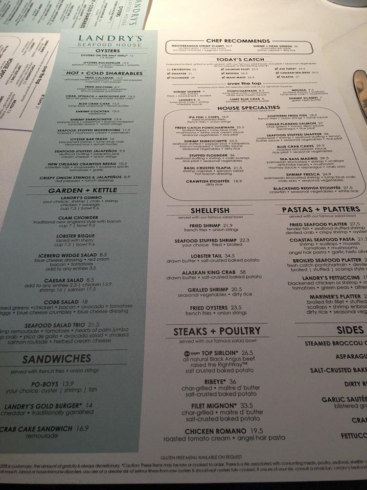 Menu at Landry's Prime Seafood & Steaks steakhouse, Galveston