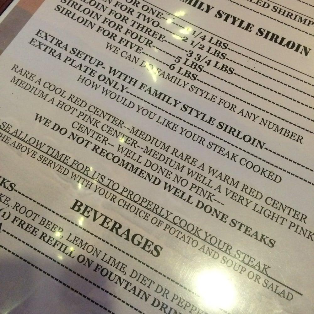 Carta de parrilla Section Hand Steak House, Brownwood, Highway 377 S