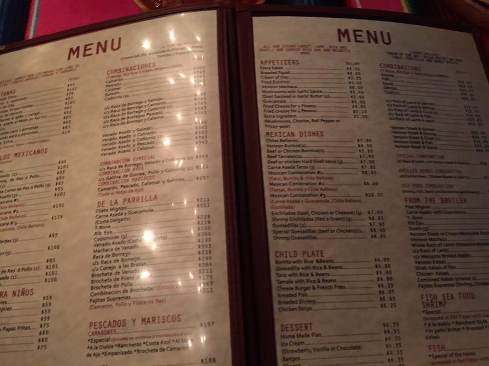 Menu at Tapanco steakhouse, Rosarito