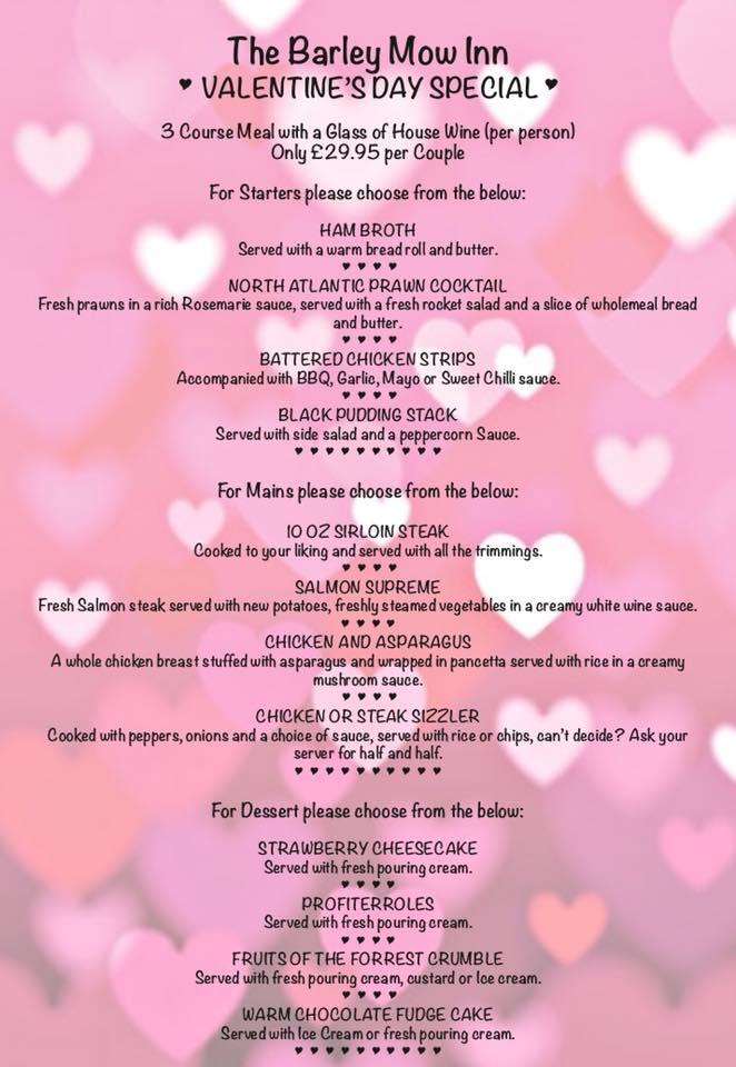Menu at Barley Mow Inn, Chester-le-Street, Durham Rd