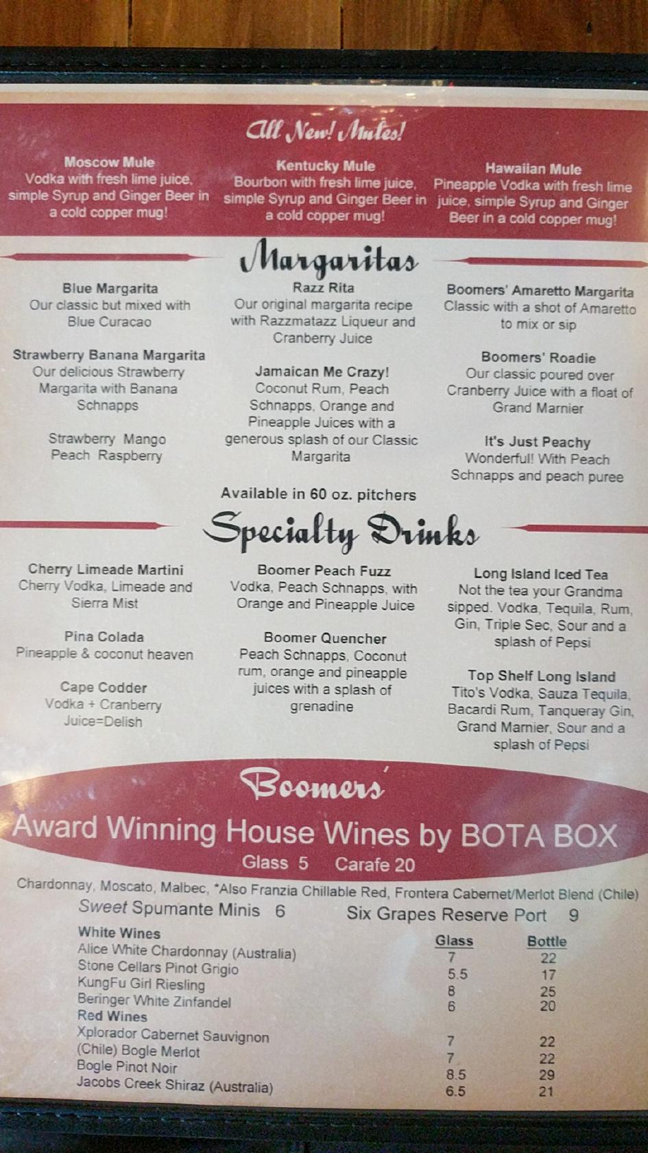 Menu at Boomers Grill pub & bar, Holton