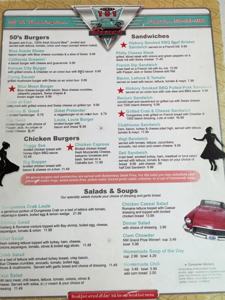 Menu at Hi-Way 101 Diner restaurant, Sequim, 392 W Washington St