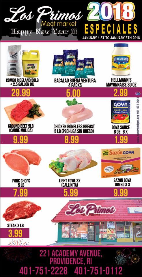 Carta de Los Primos Meat Market, Providence
