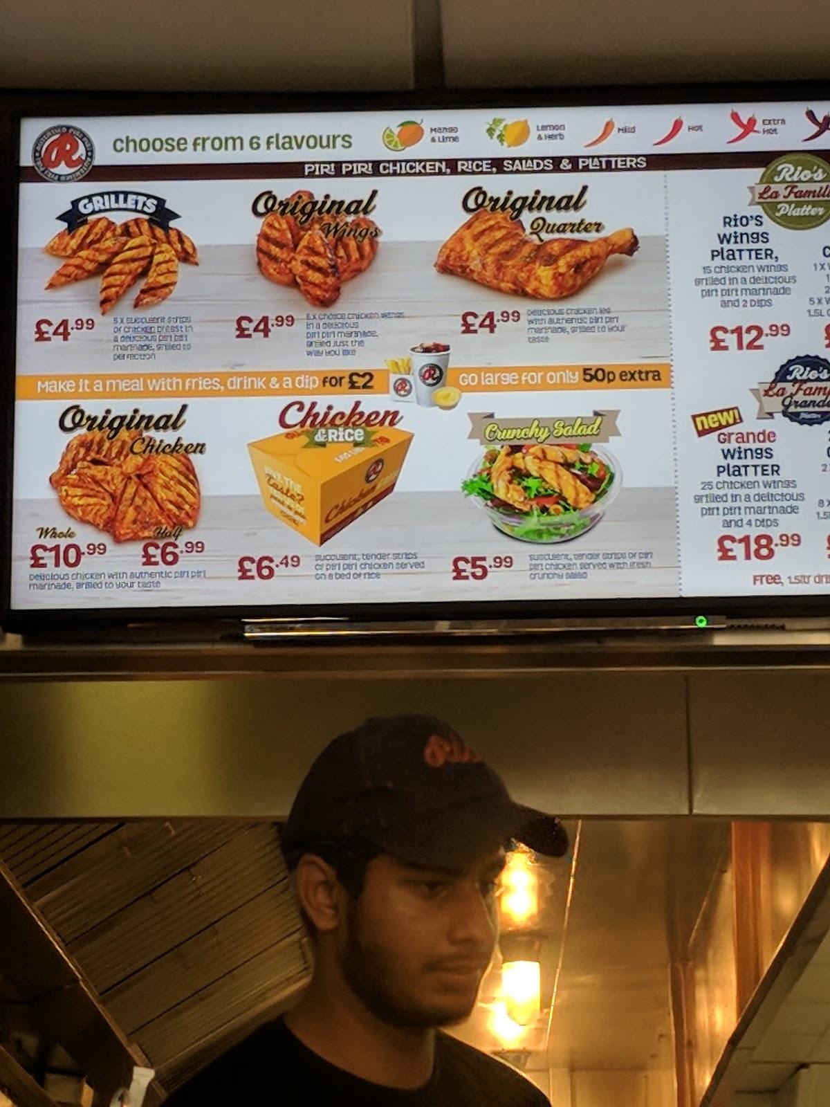Menu at Rio's Piri Piri restaurant, Northampton, 206 Wellingborough Rd