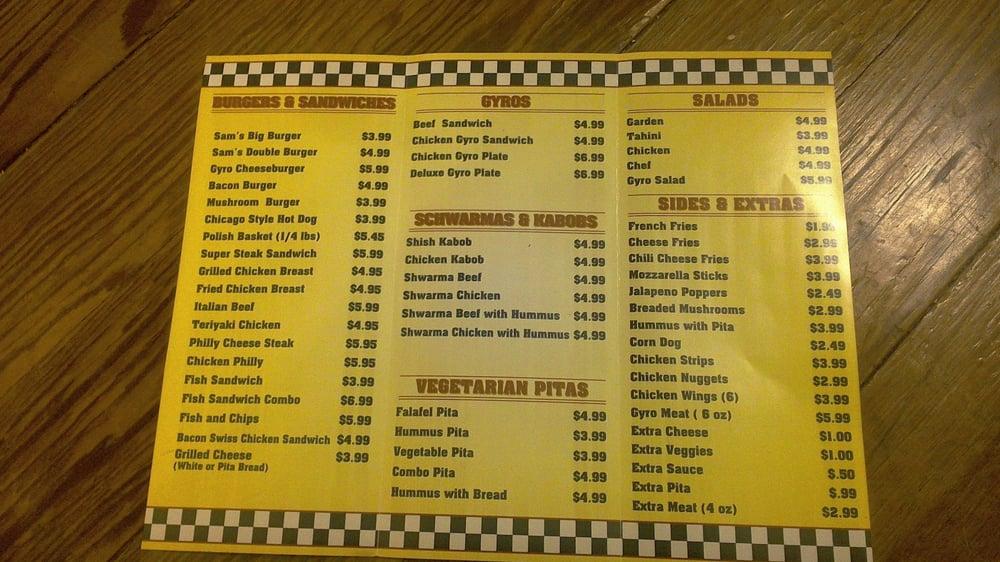 Menu at Sam's Cafe, Carbondale, 521 S Illinois Ave