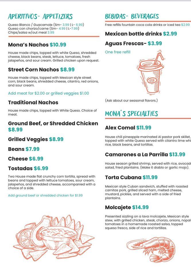 Menu at Cafe Mona, Stillwater