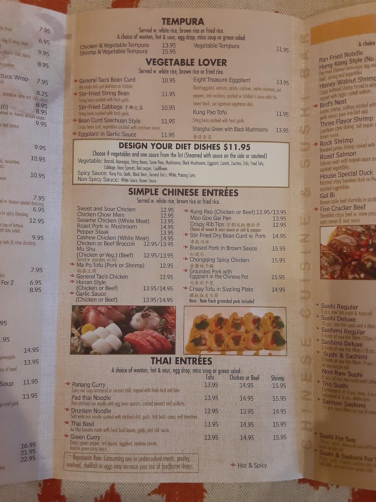 Menu at Ichiban restaurant, Williamsburg