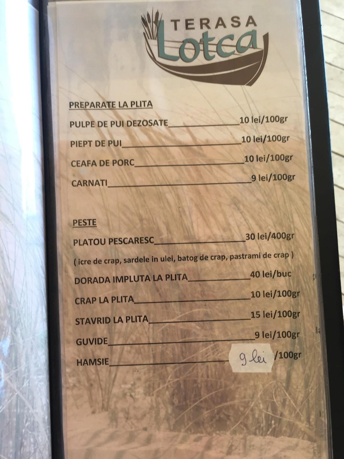 Menu at terasa LOTKA, Mamaia-Sat