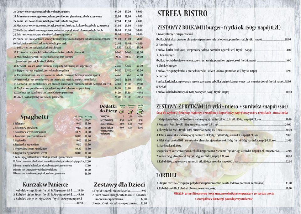 Menu at Next Pizza restaurant, Poland