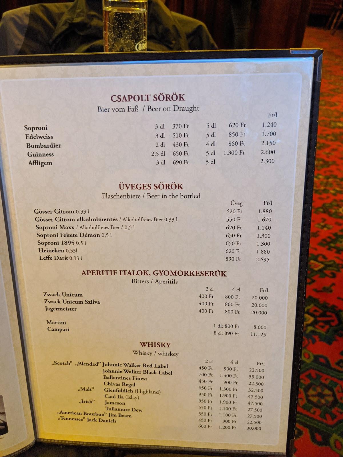 Menu at Perkovátz-Ház restaurant, Sopron