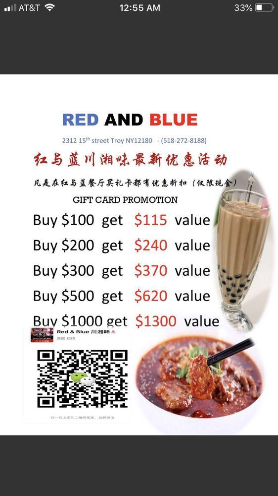 Menu at Red & Blue restaurant, Troy, 15th St