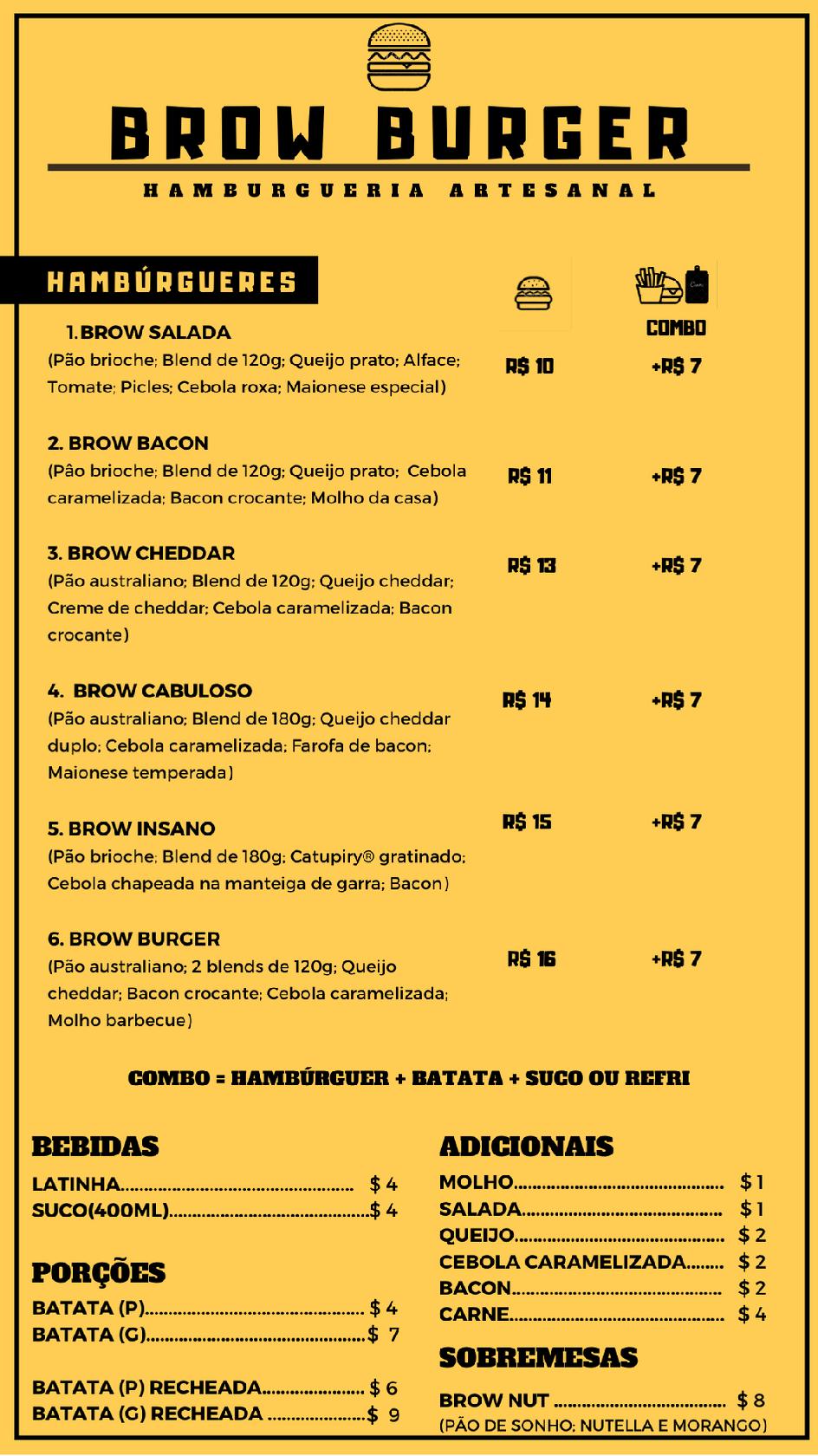 Menu at Brow Burger restaurant, Barra de Santa Rosa