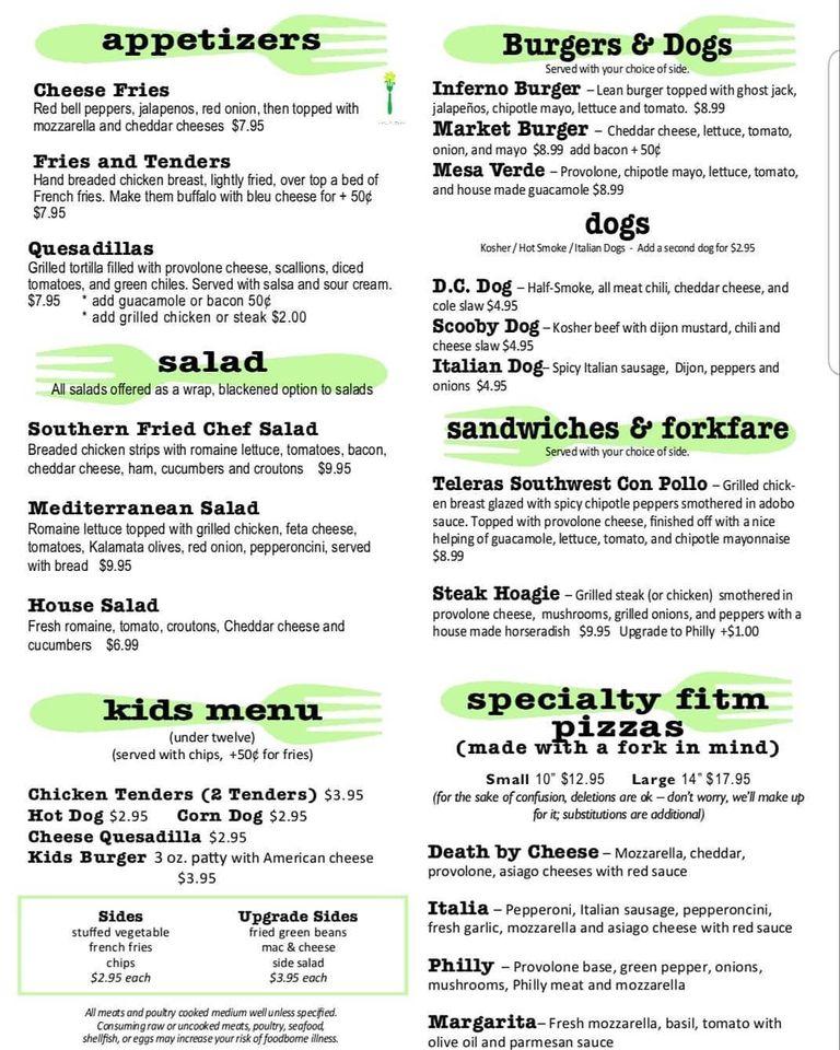 Menu at Fork in the Market restaurant, Roanoke, 32 Market Square SE #128