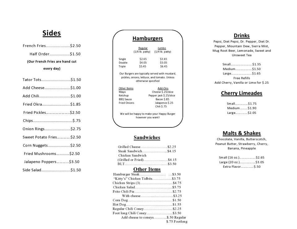 Menu at Happy Burger pub & bar, Sapulpa, 215 N Mission St