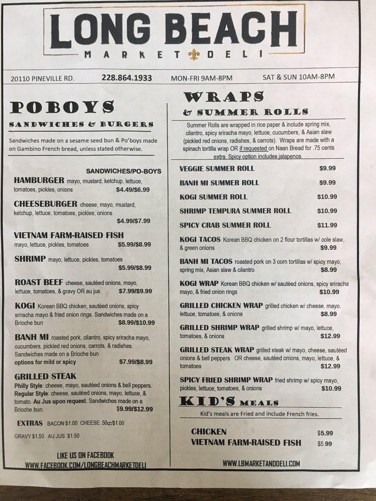 Carta del restaurante Long Beach Market & Deli, Long Beach