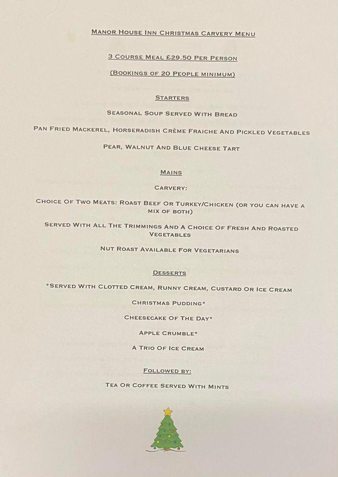 Menu at Manor House Inn pub & bar, Linkinhorne, Rilla Mill