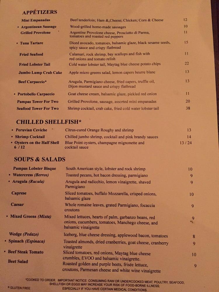 Menu at Pampas Steakhouse, Johns Creek