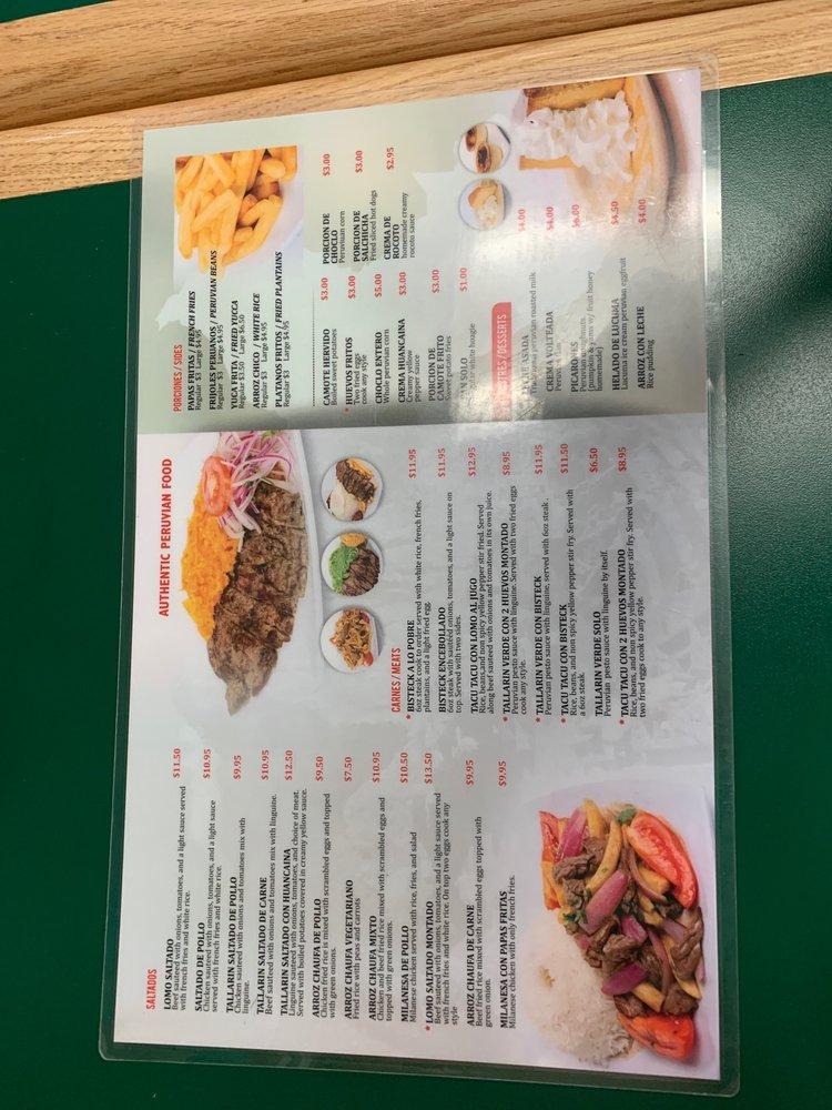 Menu at Peru Chicken restaurant, Las Vegas, E Tropicana Ave