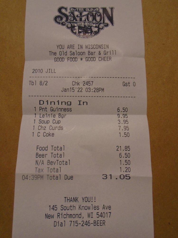 Menu at Old Saloon Bar & Grill, New Richmond