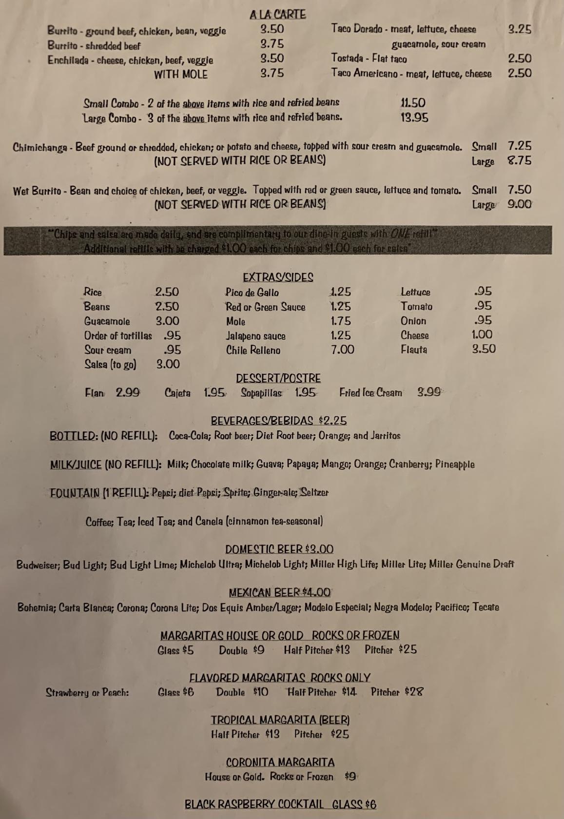 Menu at Villa y Zapata restaurant, Cleveland