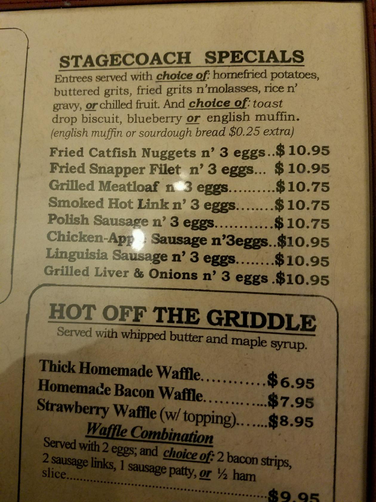 Menu at Stagecoach Restaurant, Sacramento, Florin Rd