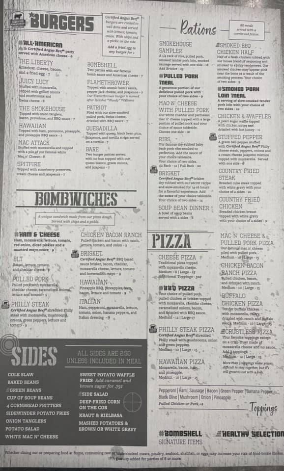 Carta de pizzería Bombshells And Ales Huntington, Huntington