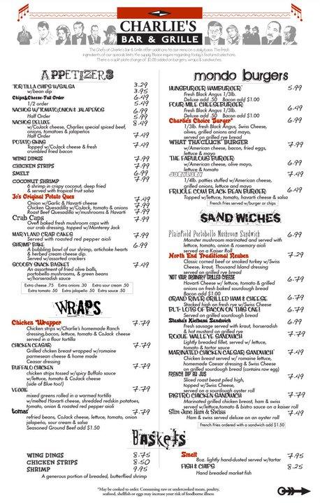 Menu at Charlie's Bar & Grille, Grand Rapids