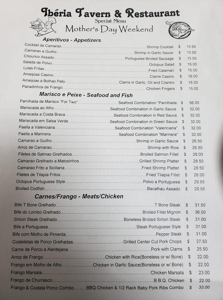 Menu at Iberia Tavern & Restaurant, Newark