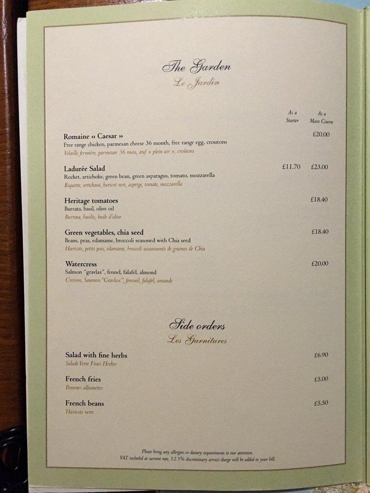Menu at Ladurée cafe, London, 1 The Mkt