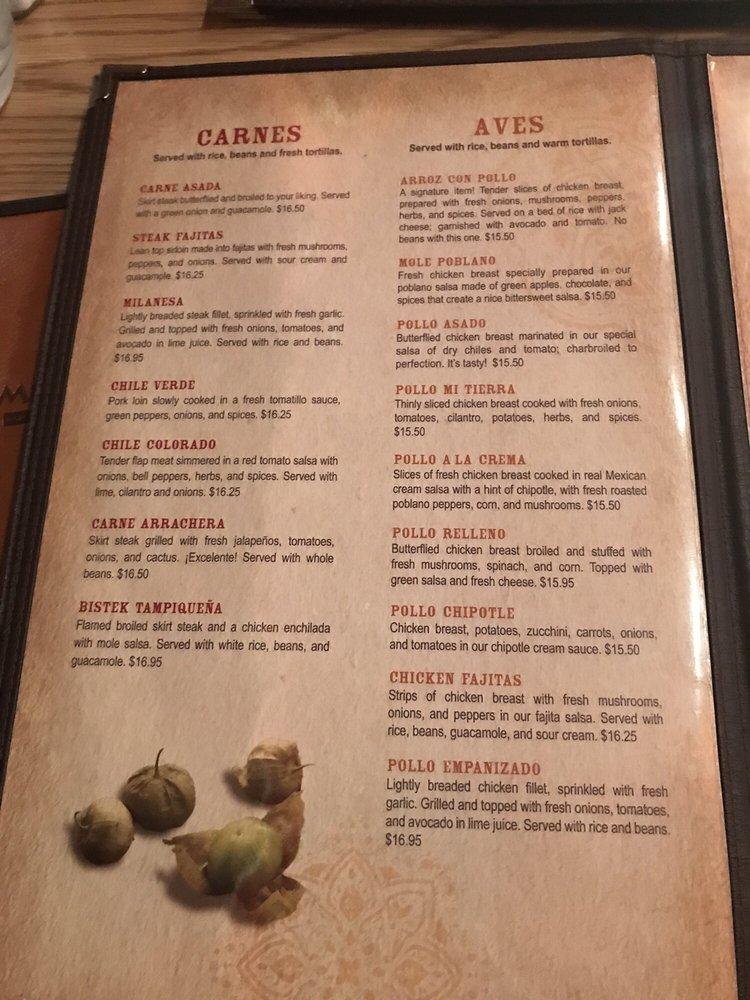 Menu at Mi Tierra restaurant, Woodinville