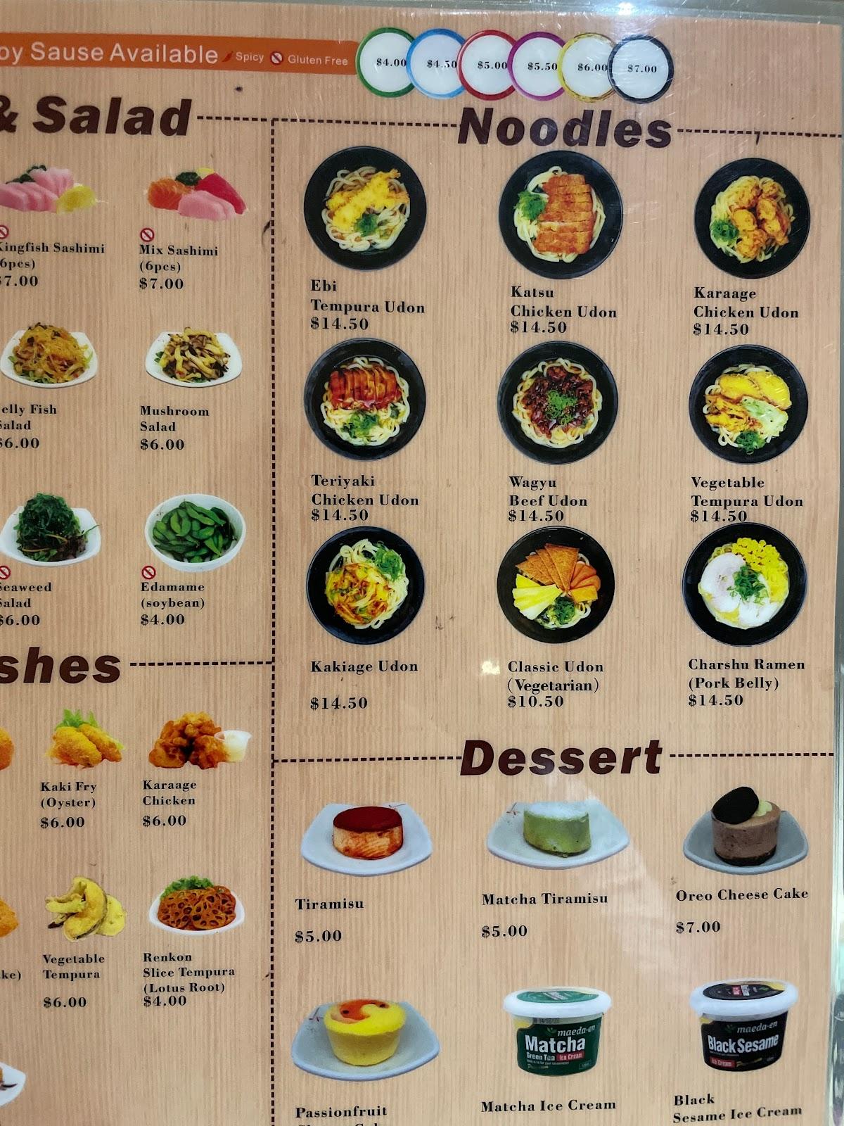 Menu at Miyabi sushi restaurant, Alice Springs