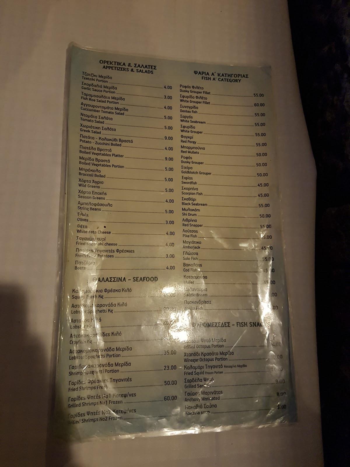 Menu at O Takis, Limeni