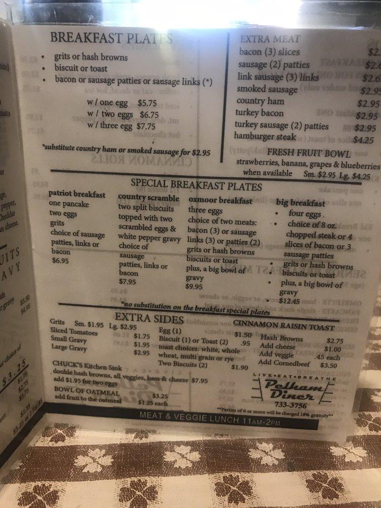 Menu at Pelham Diner restaurant, Pelham