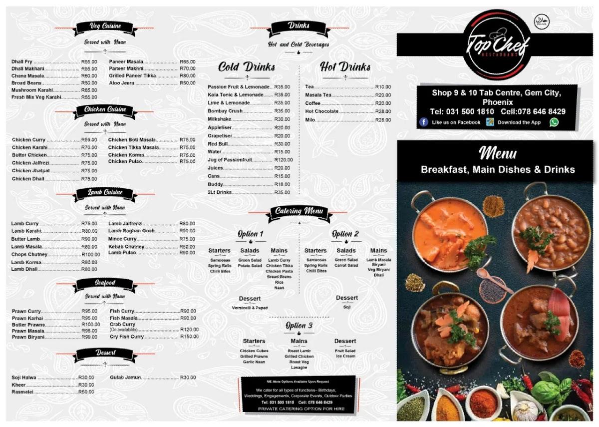 Menu at Top Chef restaurant, Verulam