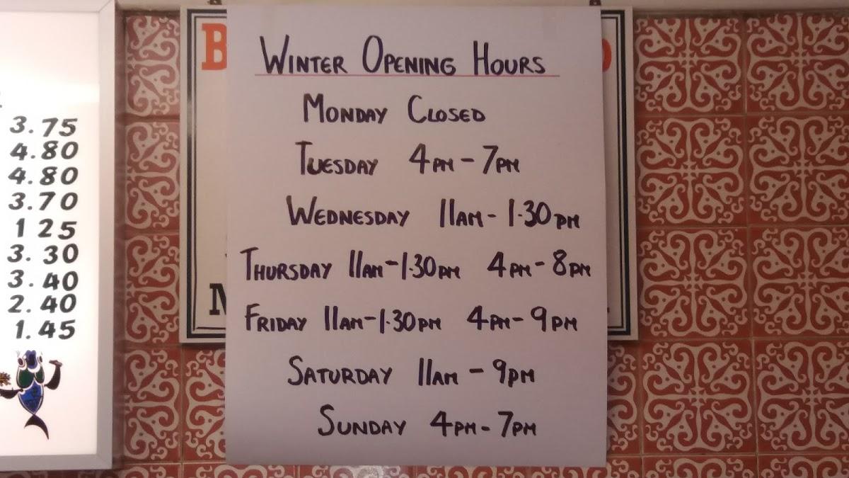 Menu at Baxter's Fish & Chip Shop restaurant, Sutton Bridge