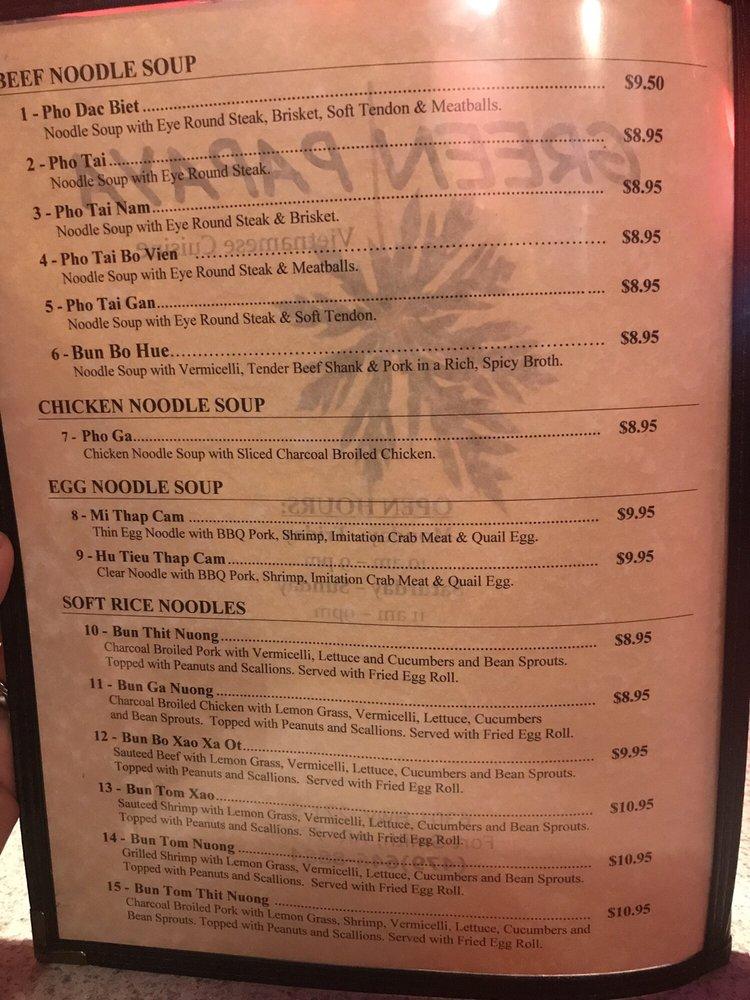 Menu at Green Papaya on Hwy 271 S restaurant, Fort Smith, US-271