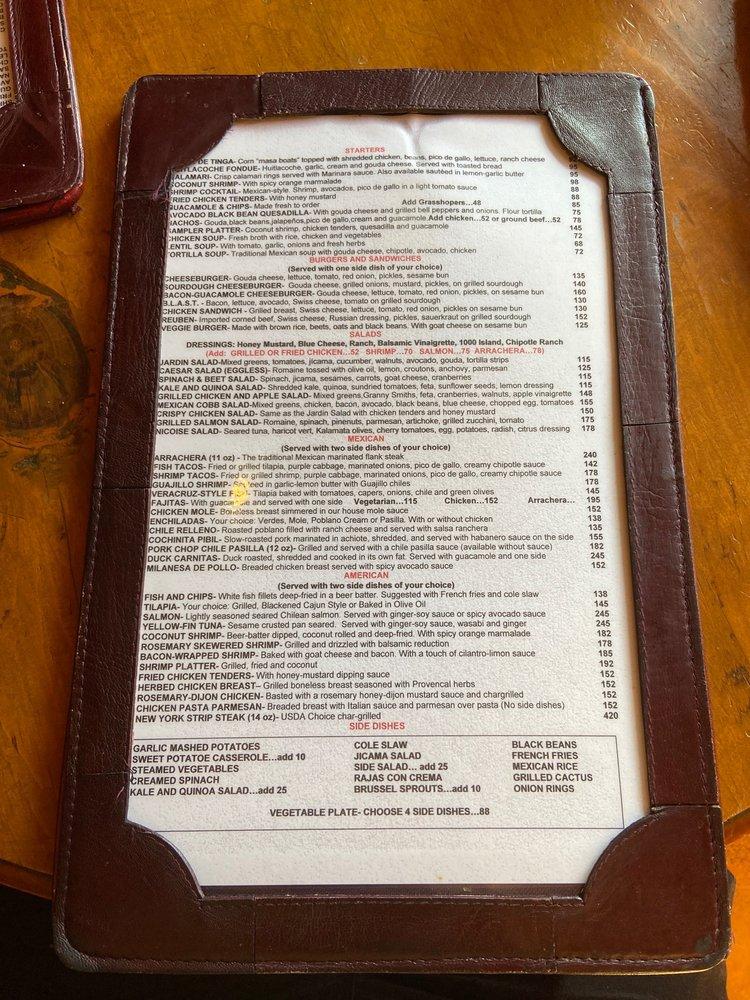 Menu at Hecho en México restaurant, San Miguel de Allende