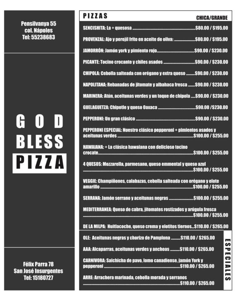 Menu at LA RE PIZZA pizzeria, Mexico City, C. Pensilvania 55