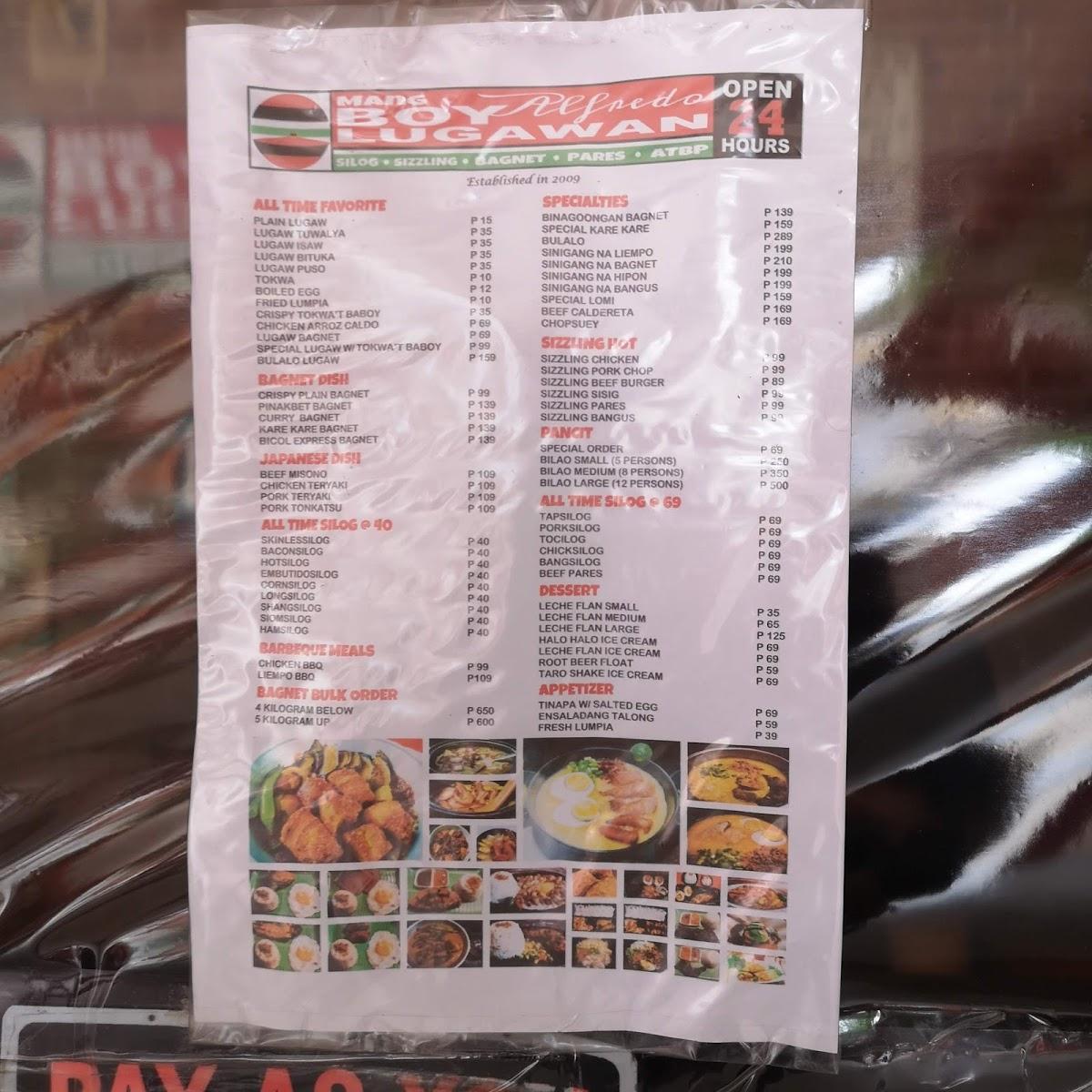 Carta del restaurante Mang Boy Alfredo lugawan, Caloocan, P3X3+WCC