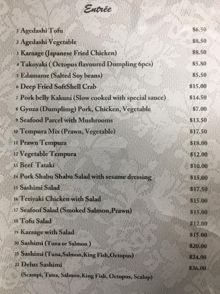 Menu at MISAKI Japanese Restaurant, Padbury